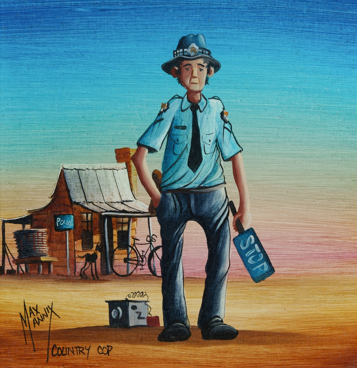 MAX MANNIX "Country Cop" Original Oil on Canvas Painting 14cm x 14cm ...
